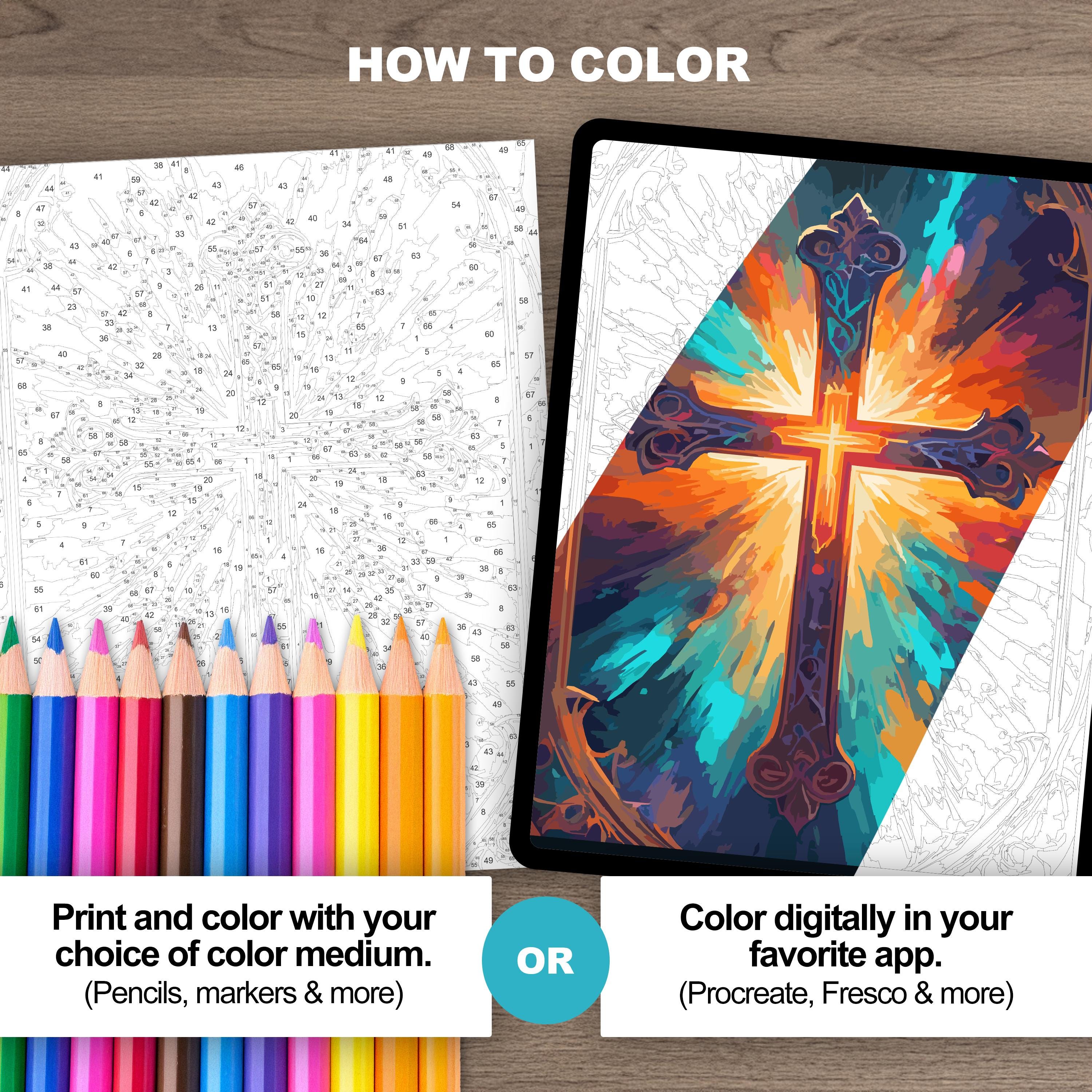 Color by Number Adult Printable Christian Cross Coloring Page Digital ...