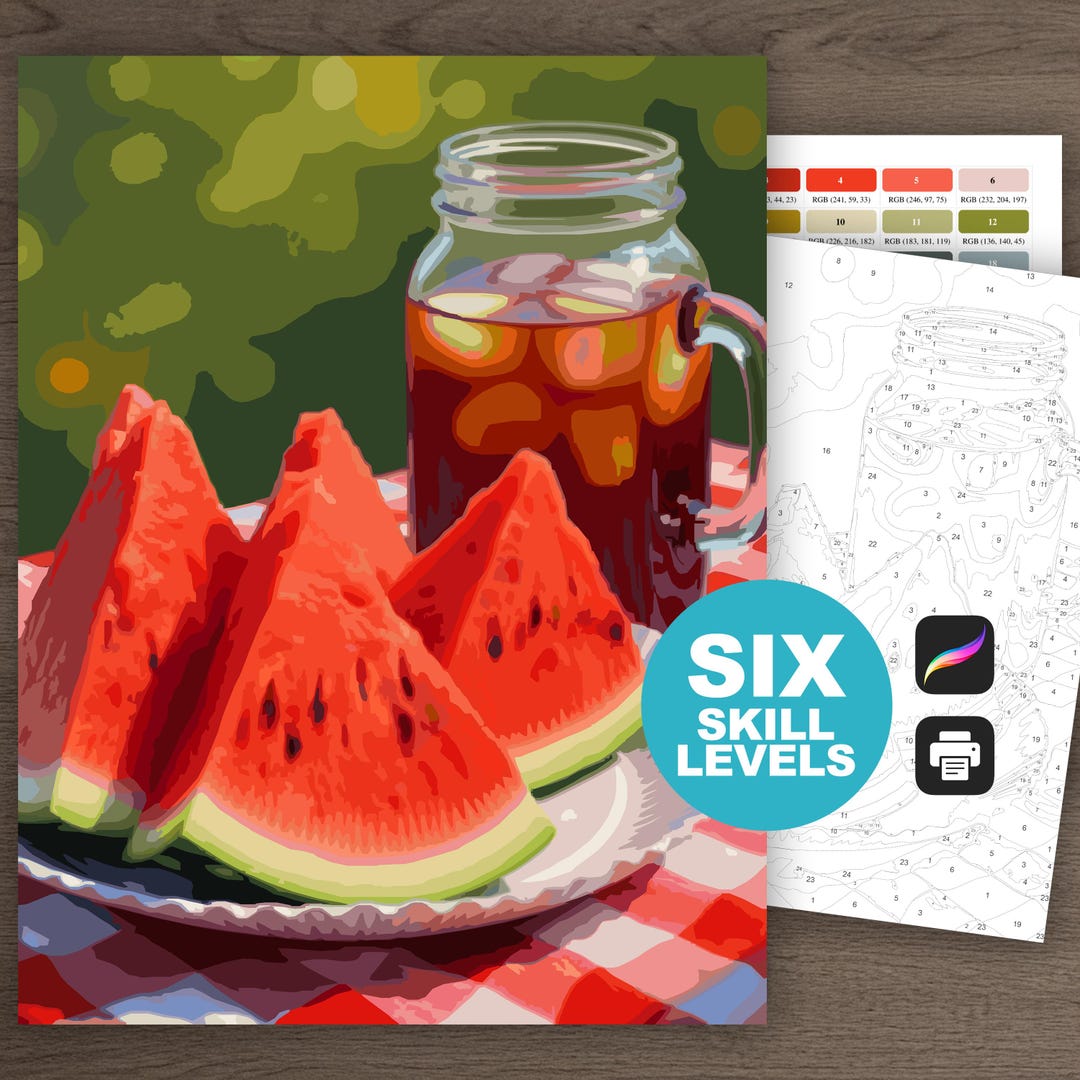 Color by Number Summer (6 Skill Levels): Watermelon Paint by Numbers ...
