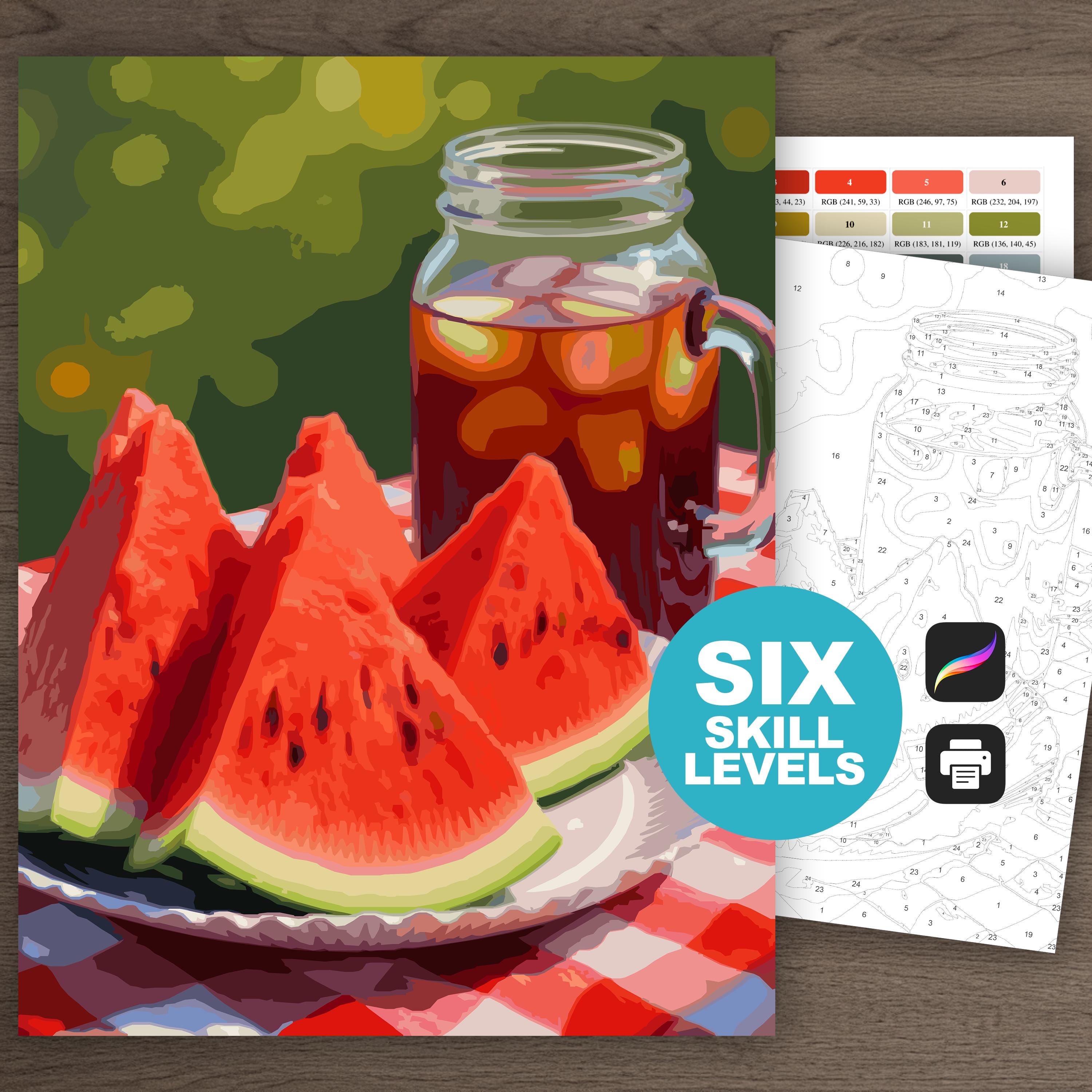 Color by Number Summer (6 Skill Levels): Watermelon Paint by Numbers ...