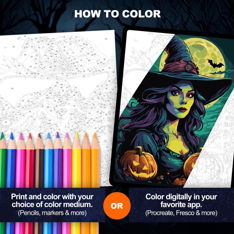 Color by Number Witch: Spooky Halloween Paint by Number Printable With ...