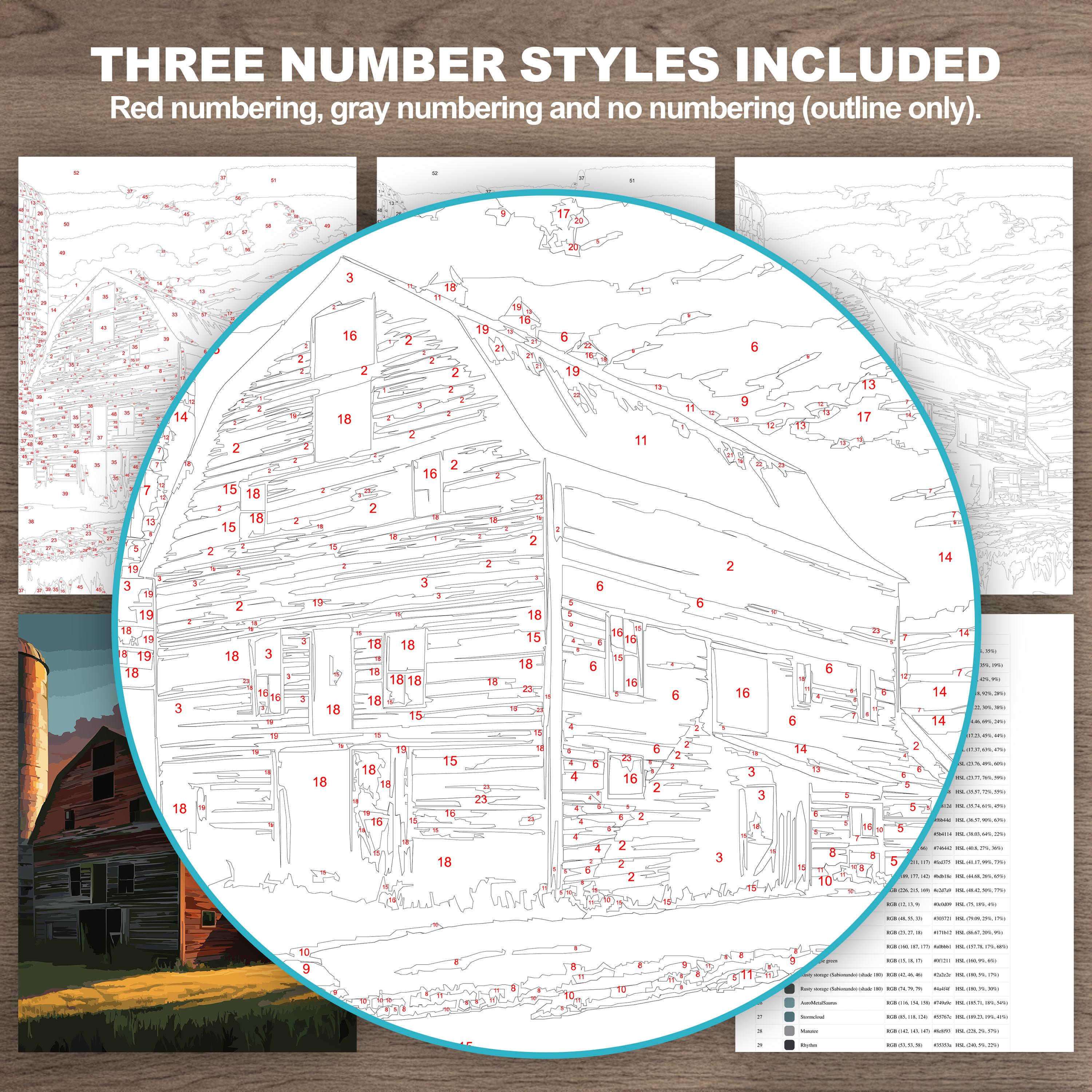 Color by Number Barn (6 Skill Levels): Paint by Numbers Printable ...
