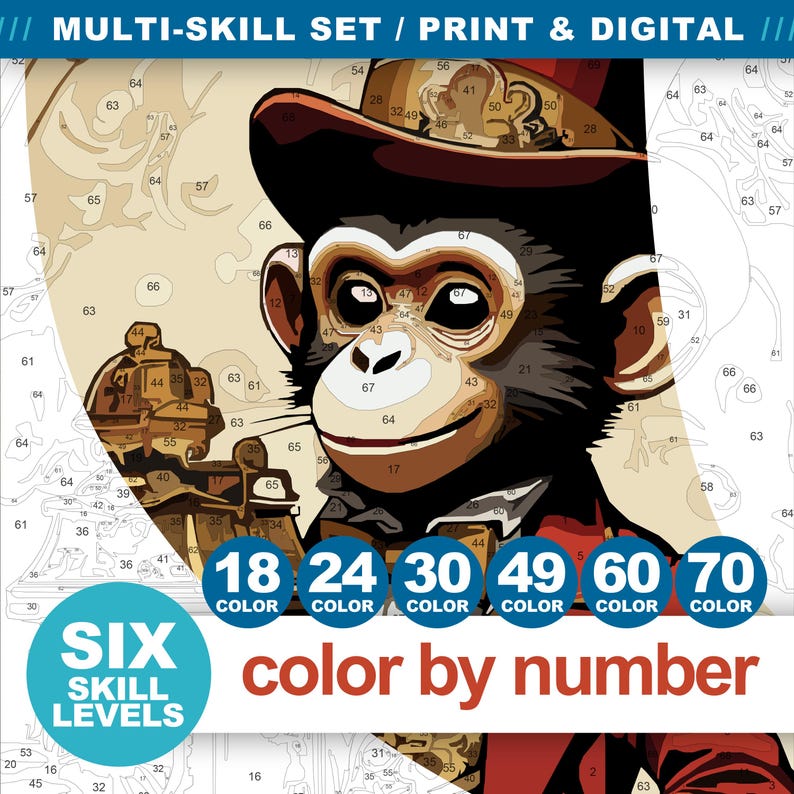 Color by Number Dapper Monkey Coloring, Painting by Numbers Printable ...