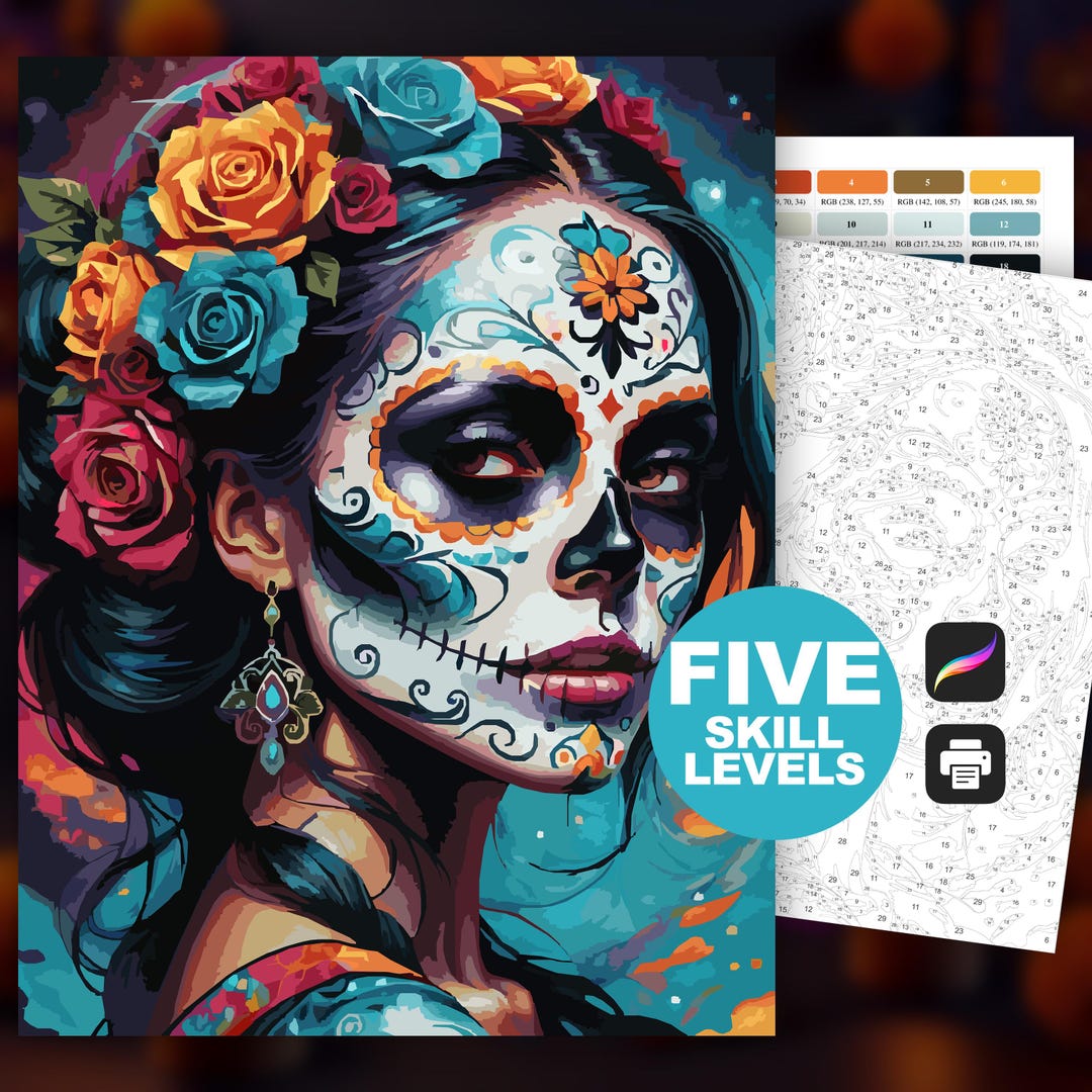 Sugar Skull Color by Number (5 Skill Levels) | Day of the Dead | Día De ...