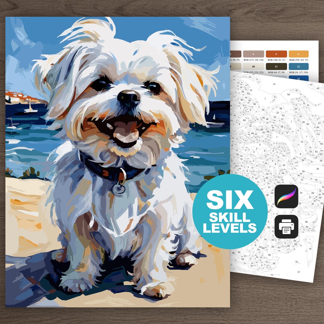 Maltese Color by Number for Adults Printable Dog Coloring Page Digital ...