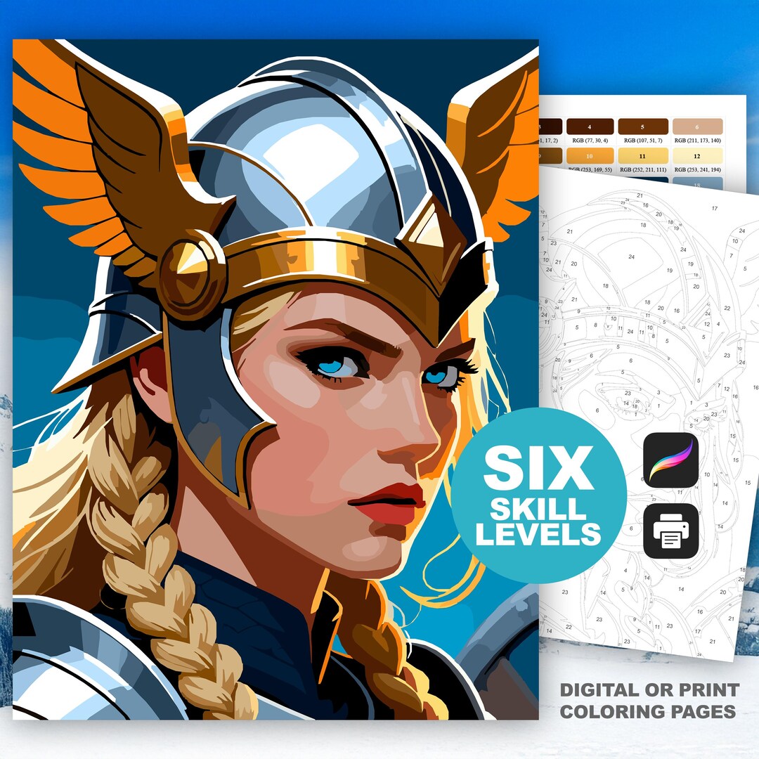 Norse Valkyrie Paint by Number: Viking Mythology Printable Coloring ...