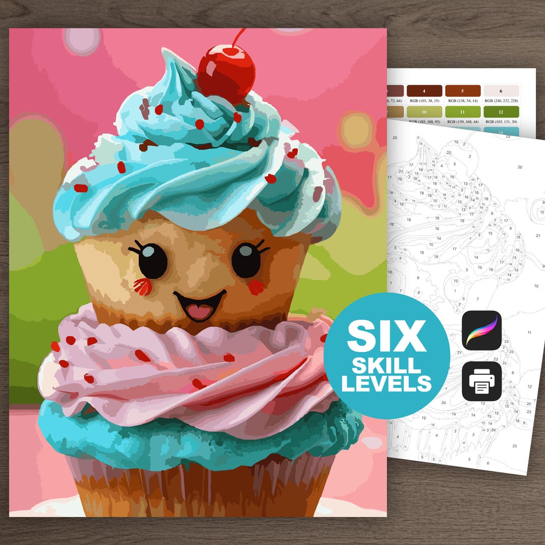 Color by Number Kawaii Cupcake Cute Food Painting by Numbers Printable ...