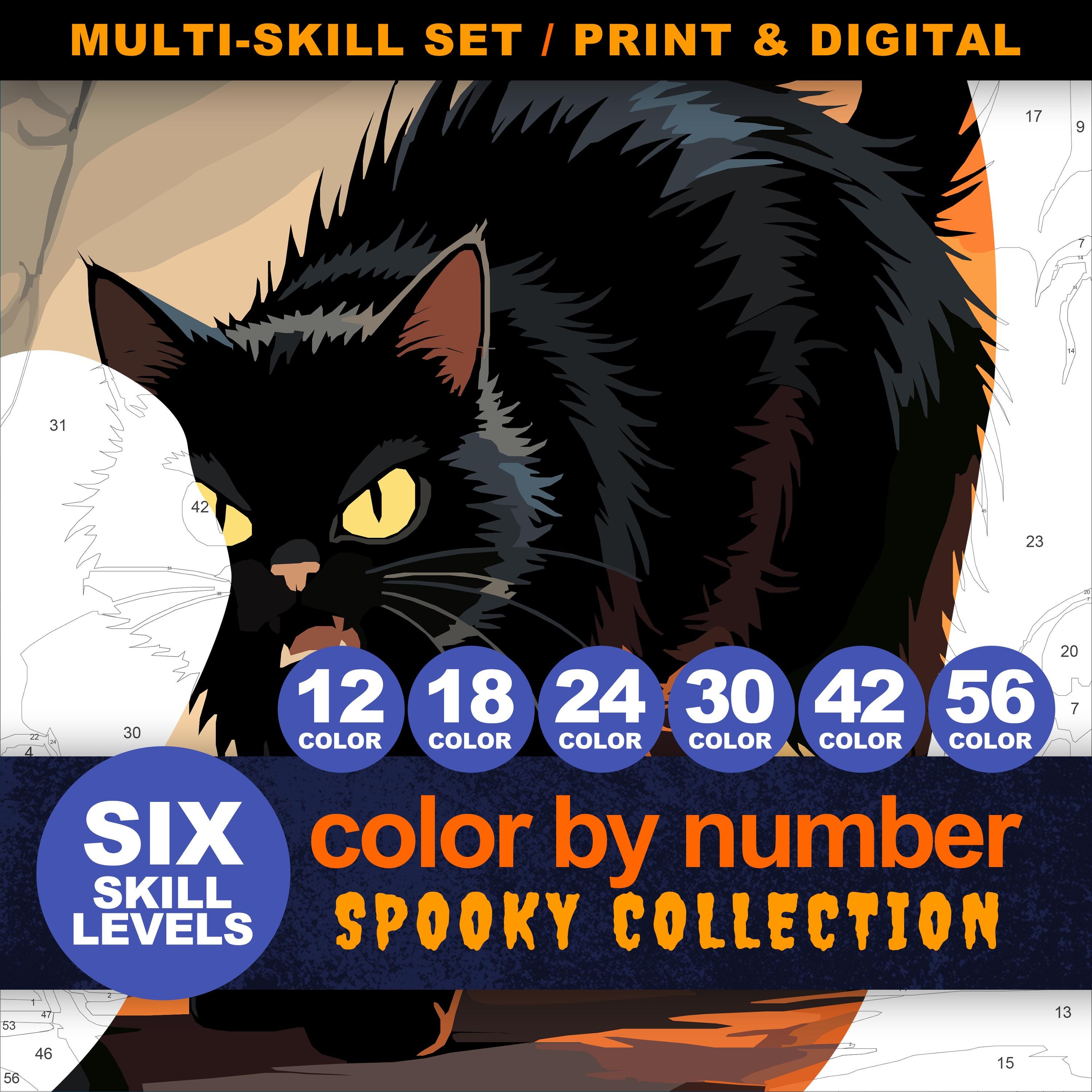 Printable Color by Number Black Cat, Halloween Coloring Page, Digital ...