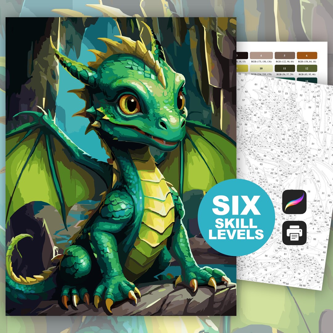Baby Dragon Color by Number (6 Skill Levels) | Printable and Digital ...