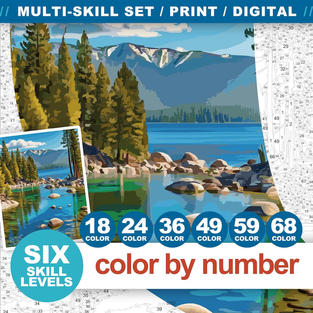 Lake Tahoe Color by Number Printable (6 Skill Levels): Digital Download ...