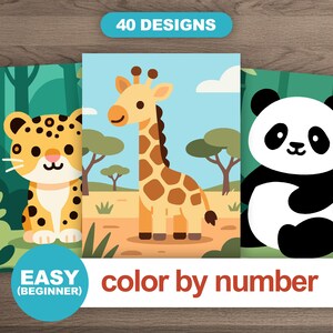Easy Color by Number Animals Coloring Bundle: 40 Beginner Wildlife ...