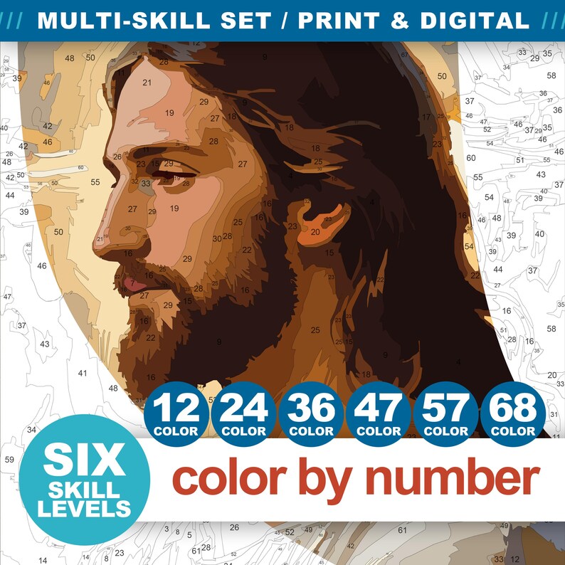 Jesus Christ Color by Number: Christian Coloring Page, Procreate ...