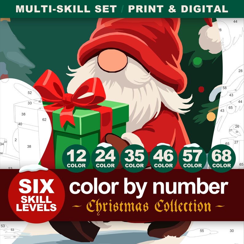 Christmas Gnome Paint by Number Coloring Pages (procreate or Printable ...