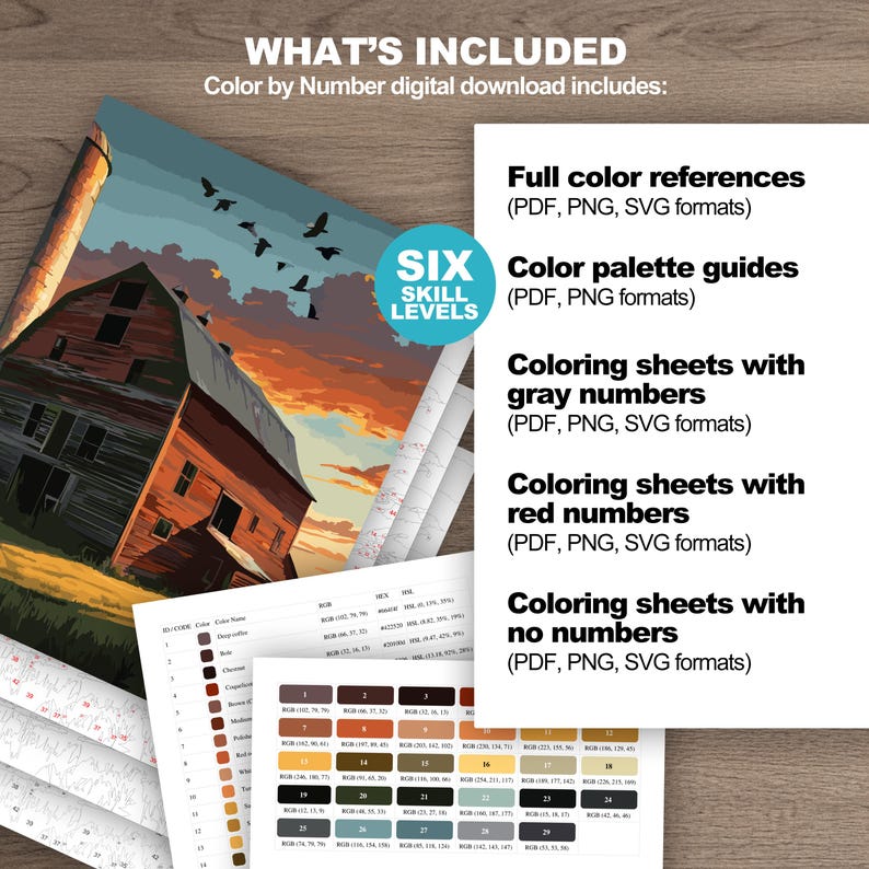 Color by Number Barn (6 Skill Levels): Paint by Numbers Printable ...