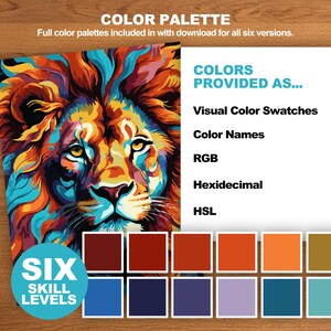 Color by Number Lion (6 Skill Levels) Digital Download | Printable ...