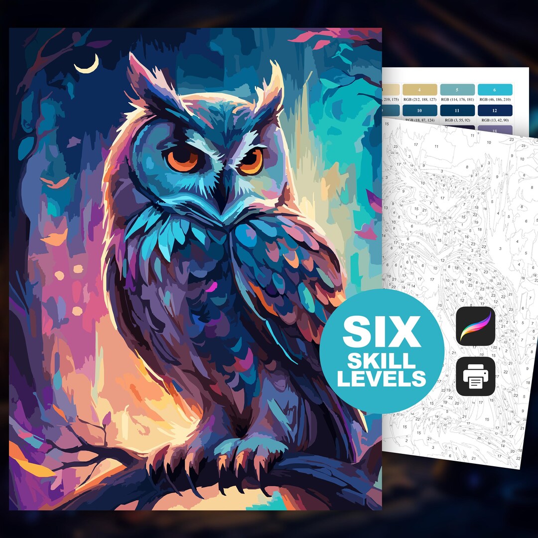 Color by Number Owl (6 Skill Levels): Paint by Numbers Printable ...