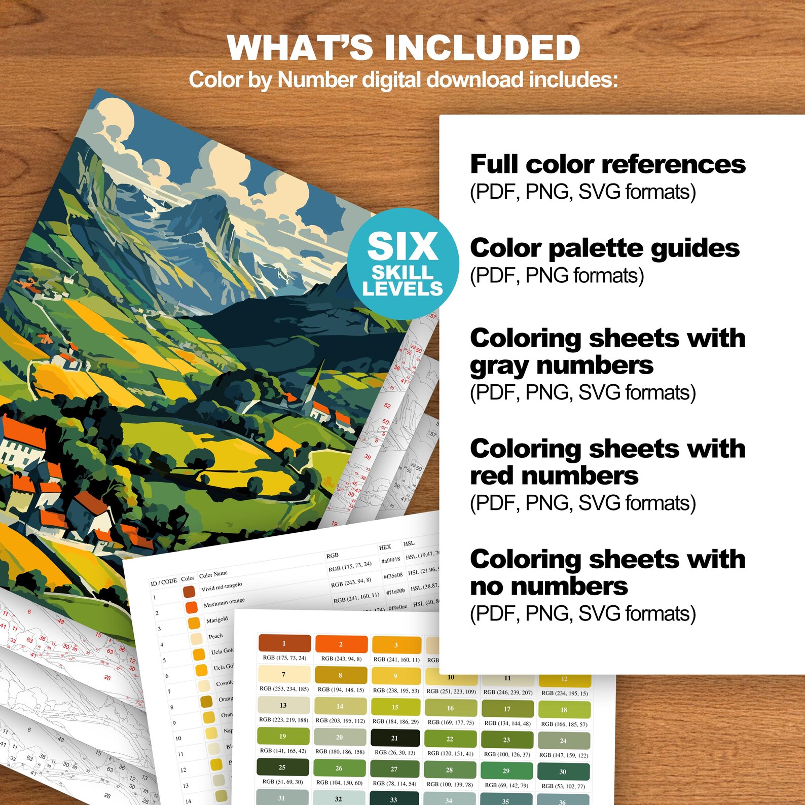 European Landscape Color by Number for Adults Paint by Number Printable ...