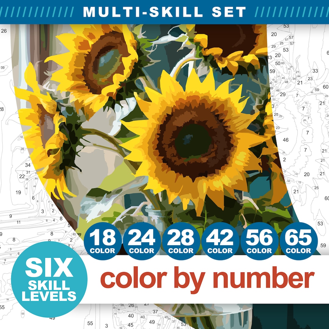 Color by Number for Adults Printable Sunflower Coloring Page Digital ...