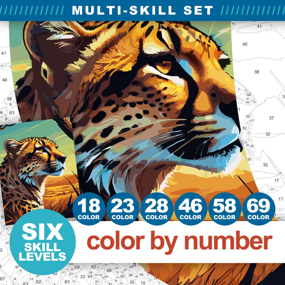 Color by Number for Adults Printable Cheetah Coloring Page Digital ...