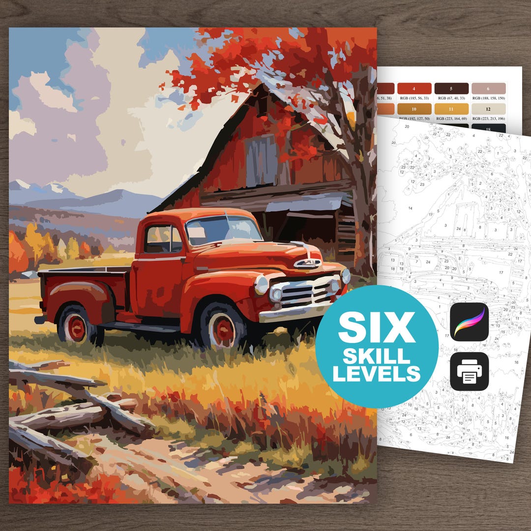 Color by Number Red Truck Paint by Numbers Printable Digital Download ...