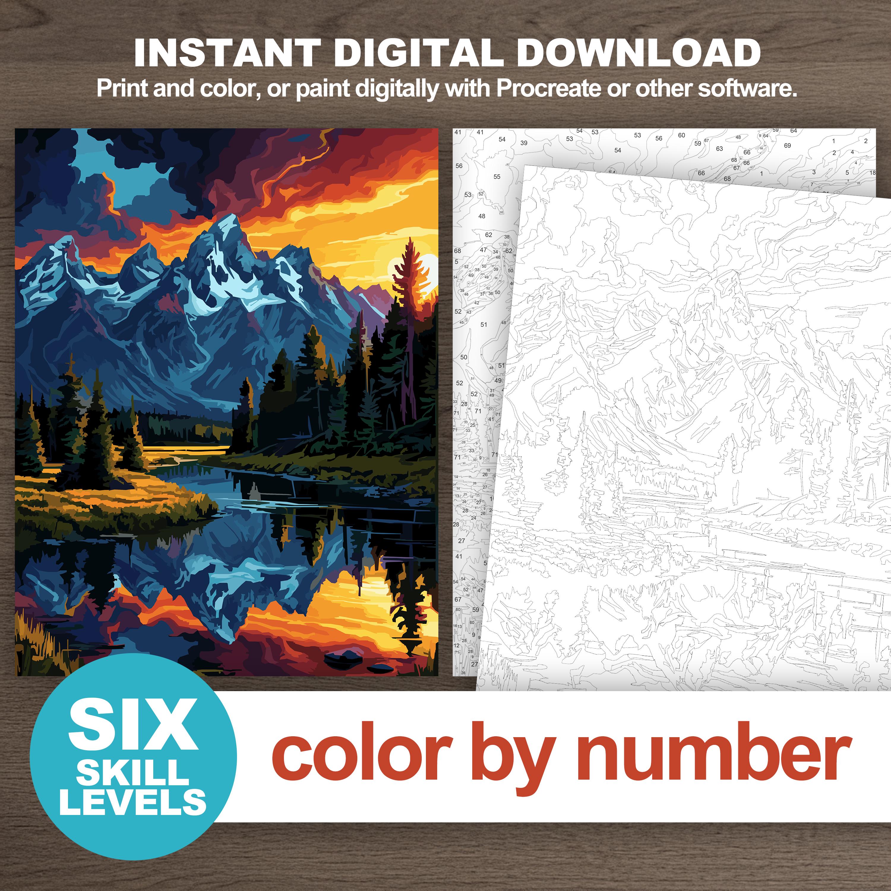 Color by Number Grand Teton National Park Painting by Numbers Printable ...