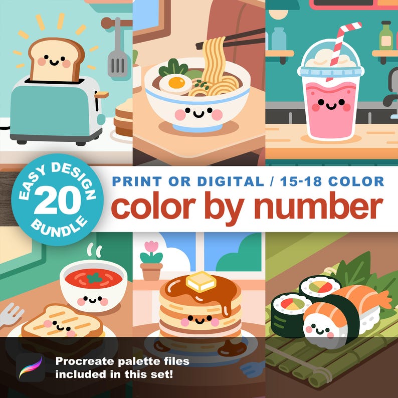 Easy Kawaii Coloring Pages: 20 Beginner/easy Paint by Number Kit Cute ...