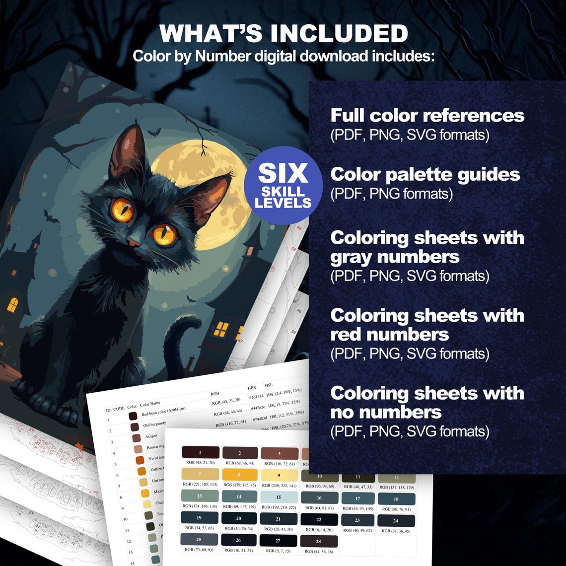Color by Number Black Cat: Spooky Halloween Paint by Numbers Printable ...