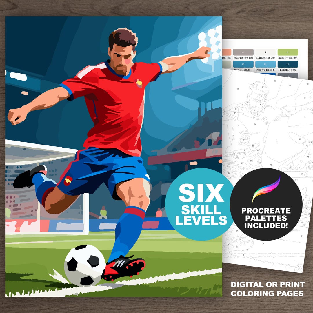 Paint by Number Kit Soccer Player: Procreate or Printable Adult ...