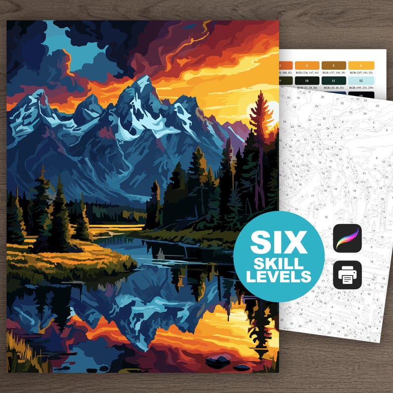 Color by Number Grand Teton National Park Painting by Numbers Printable ...