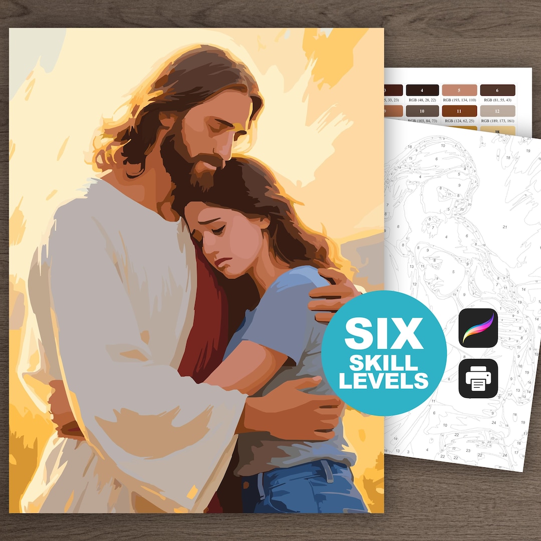 Jesus Christ Color by Number: Christian Coloring Page, Procreate ...