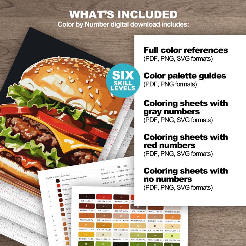 Cheeseburger Color by Number Printable or Procreate Coloring Pages (6 ...
