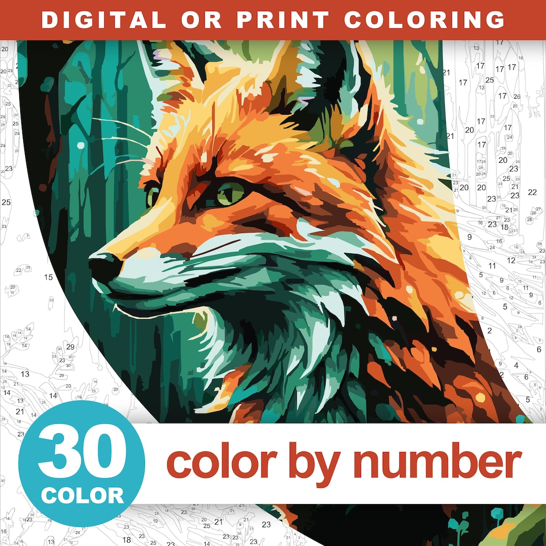 Fox Printable Color by Number (30-color) Digital Download, Digital ...