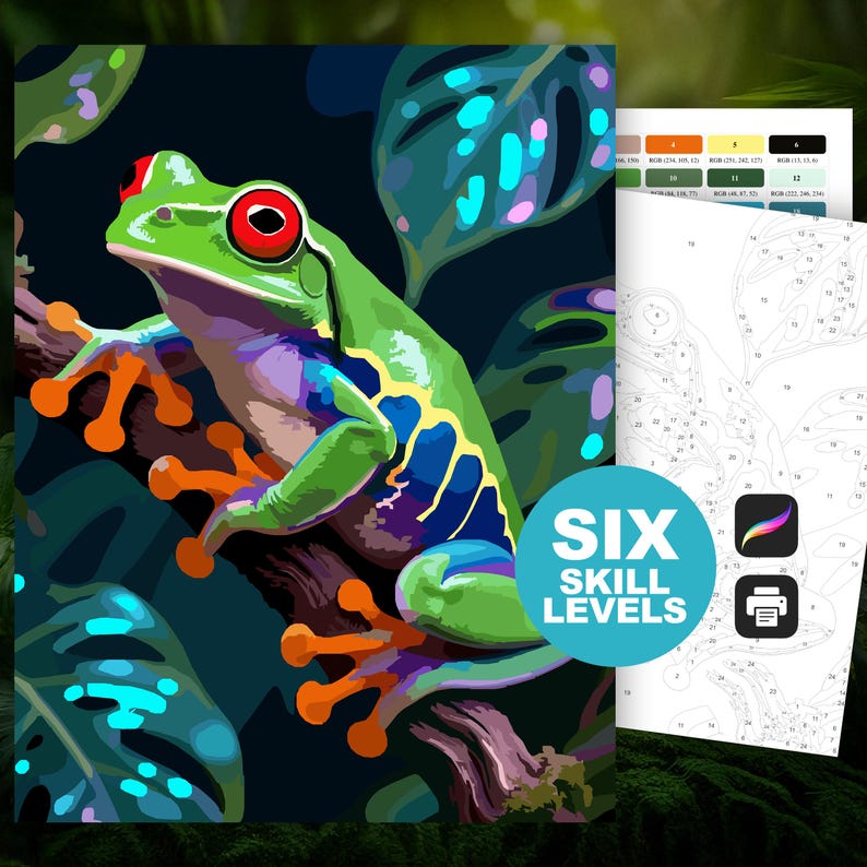 Red Eyed Tree Frog Color by Number: Rainforest Animal Coloring Page ...
