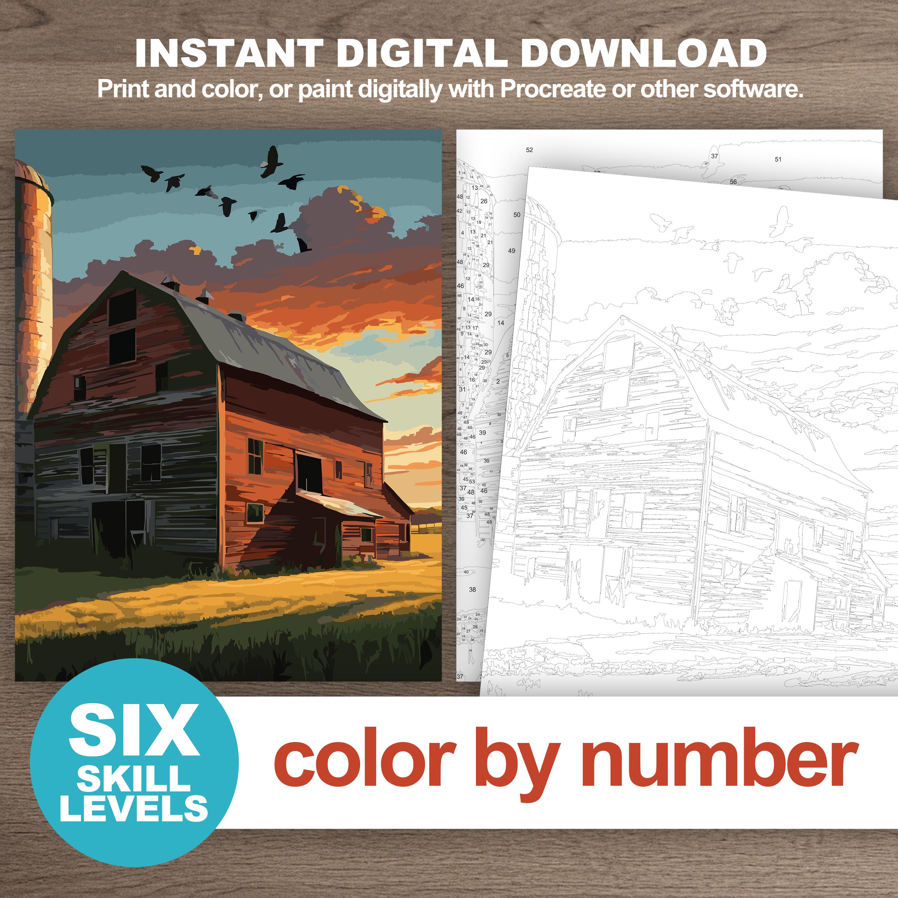 Color by Number Barn (6 Skill Levels): Paint by Numbers Printable ...
