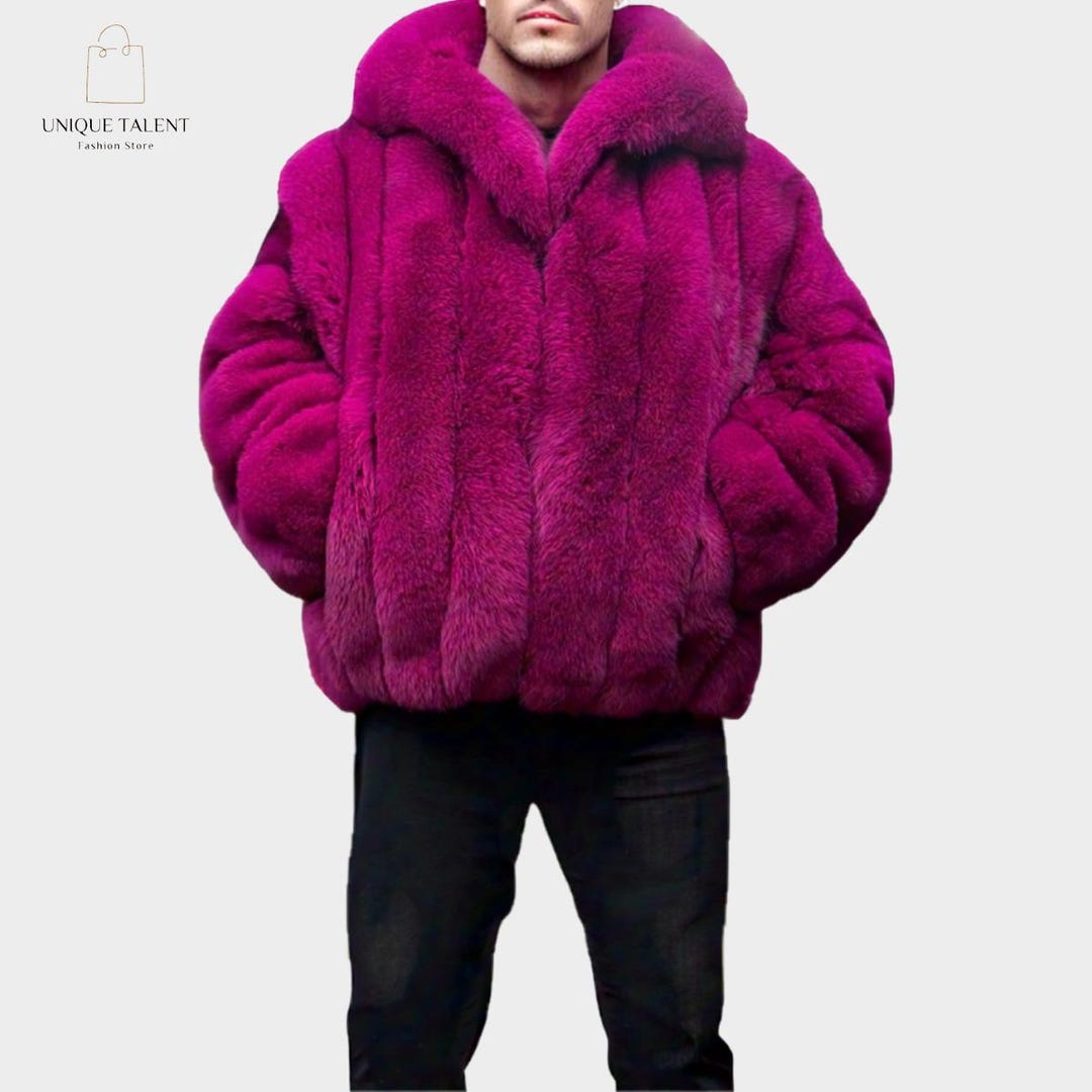Men’s Fuchsia Fox Fur Bomber Jacket | Luxury Winter Outerwear - Etsy