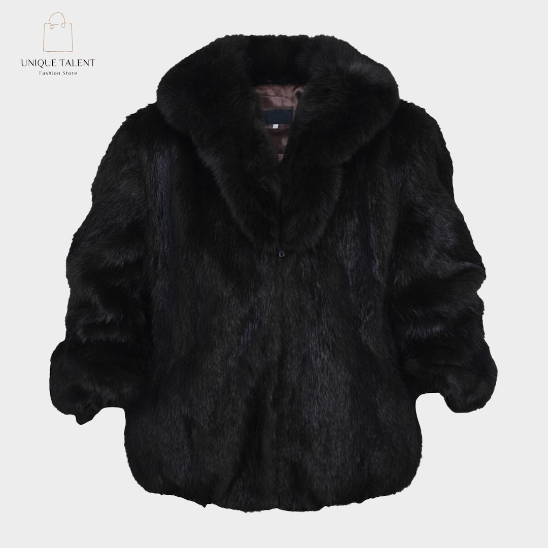 Men's Black Nutria Fur Coat | Fox Collar, Luxury Winter Jacket - Etsy