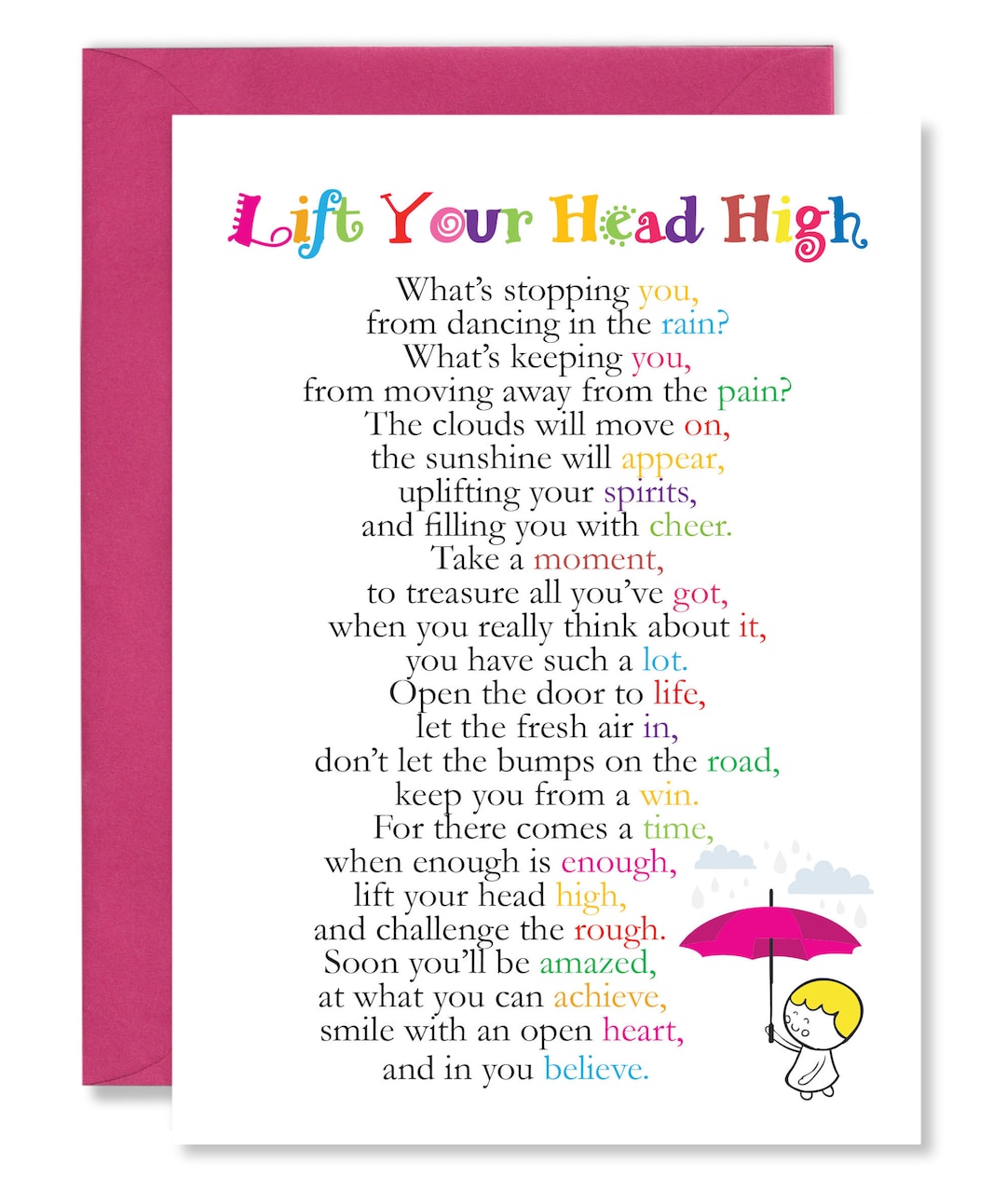 Encouragement Poem Greetings Card: Lift Your Head High - Etsy
