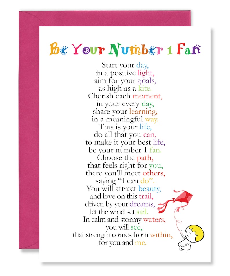 Encouragement Poem Greetings Card: Be Your Number 1 Fan - Etsy UK