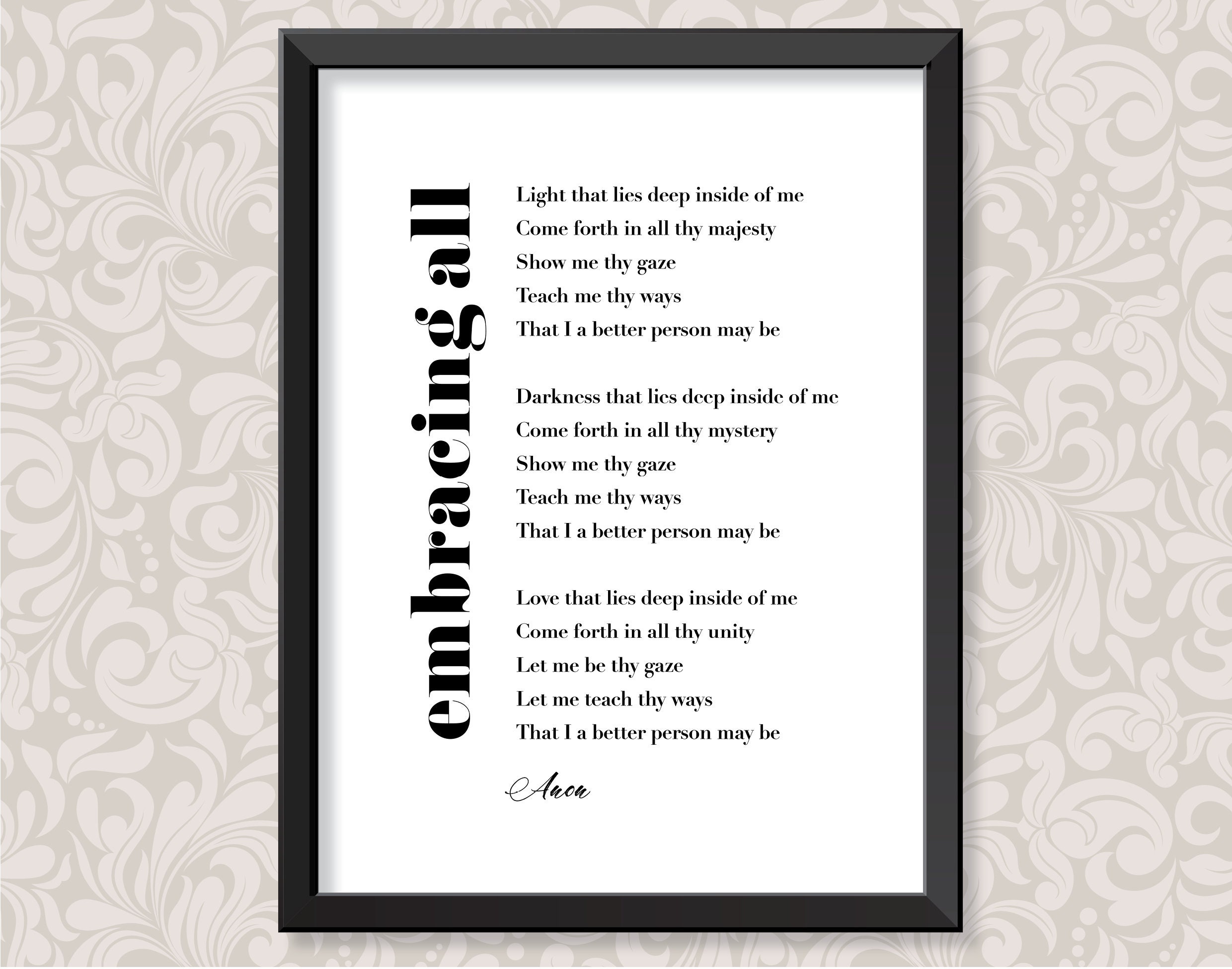 Embracing All Poem by Unknown Author 2 Sizes: A4 and A3 - Etsy UK