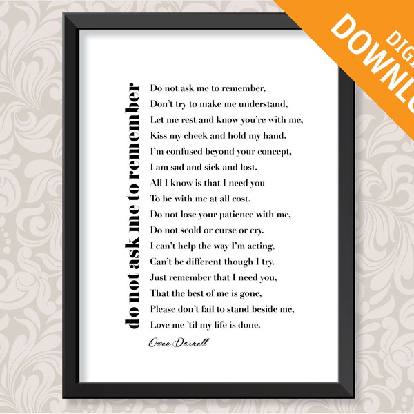 Do Not Ask Me to Remember Poem - Etsy