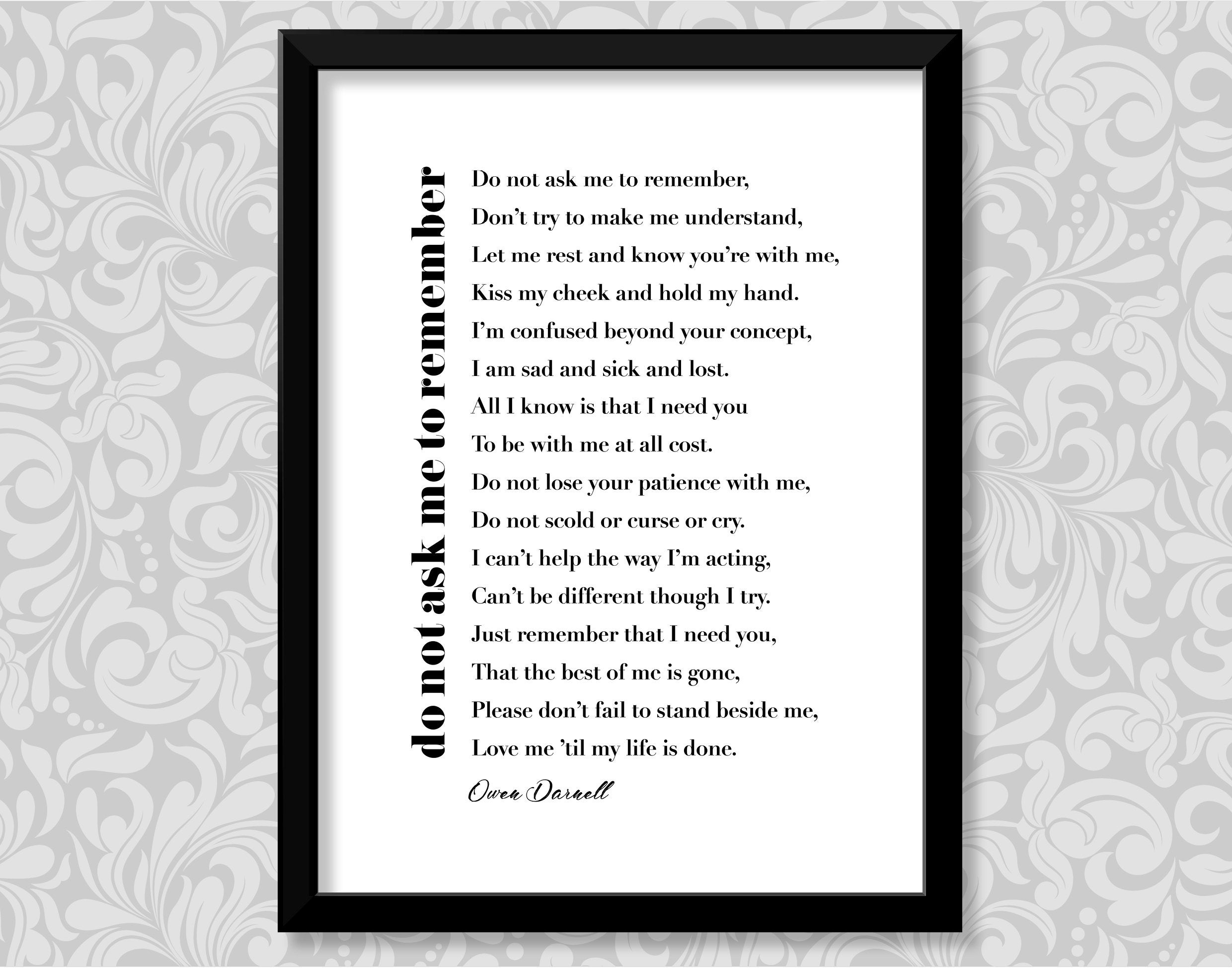 Do Not Ask Me to Remember by Owen Darnell 2 Sizes: A4 and A3 - Etsy