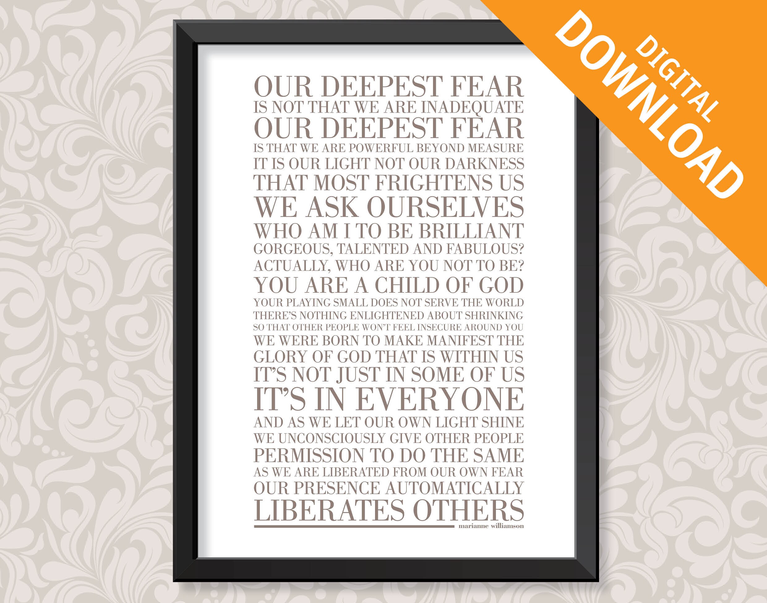 Our Deepest Fear by Marianne Williamson A3 Print Digital - Etsy
