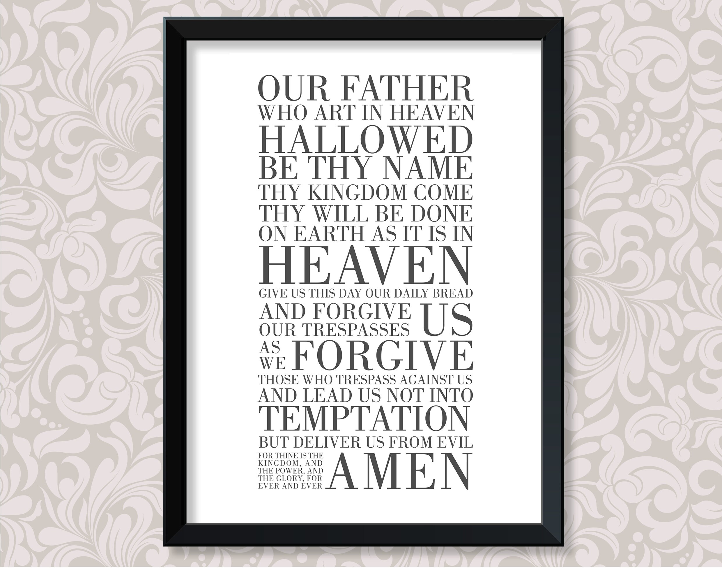 The Lords Prayer our Father 2 Sizes: A4 and A3 IN GREY - Etsy