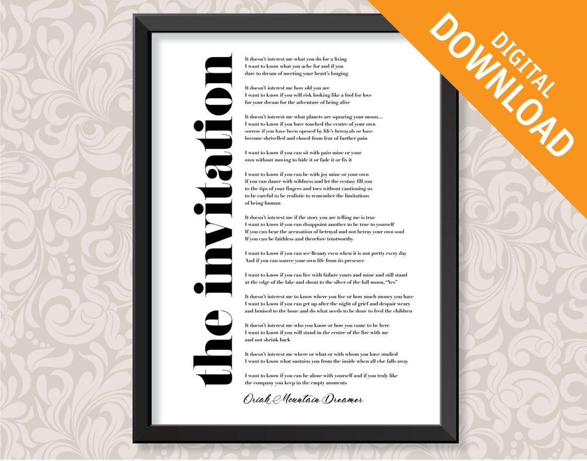 The Invitation by Oriah Mountain Dreamer (A3) Print Digital Download in ...