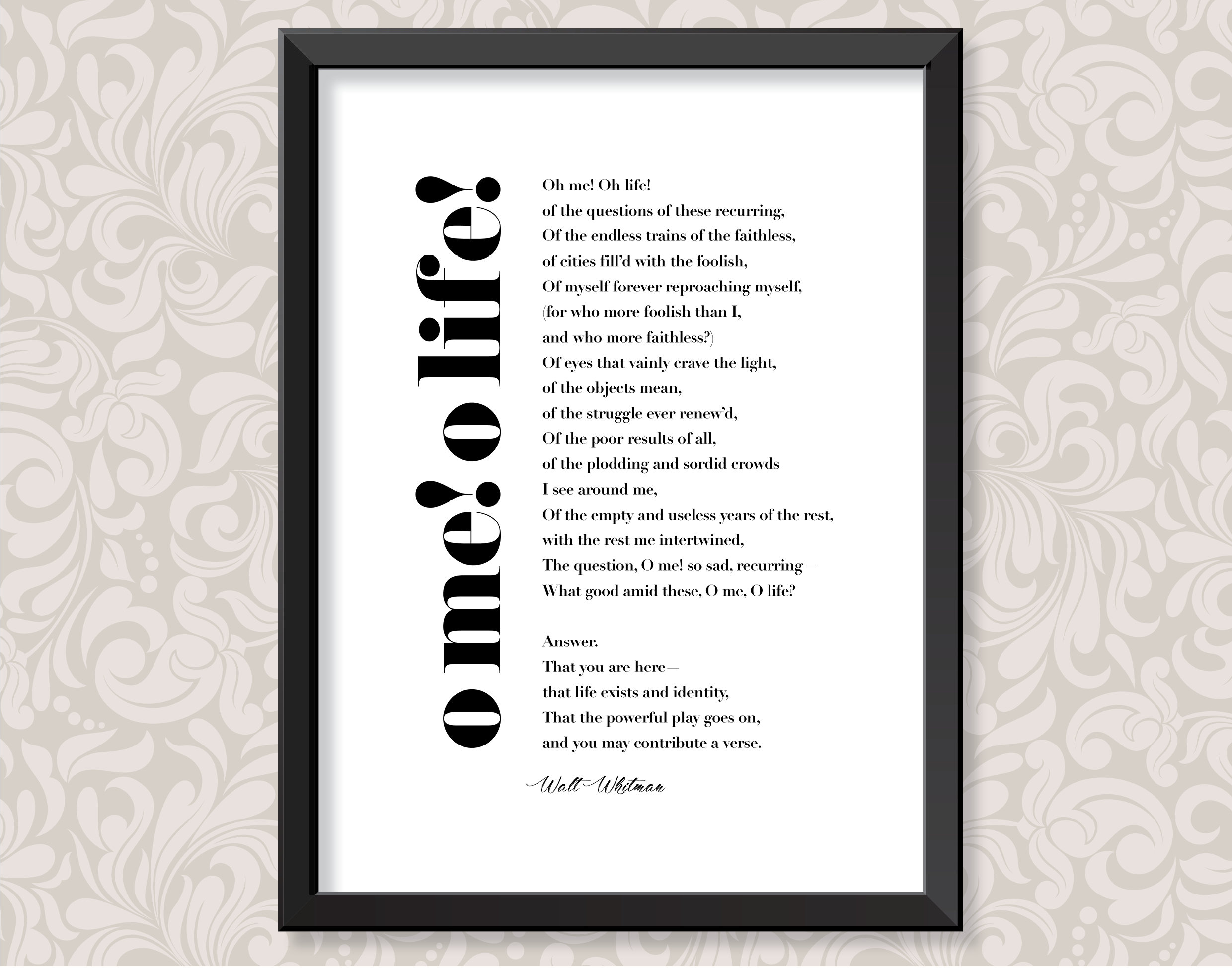 O Me! O Life! by Walt Whitman (2 Sizes: A4 and A3) - Etsy
