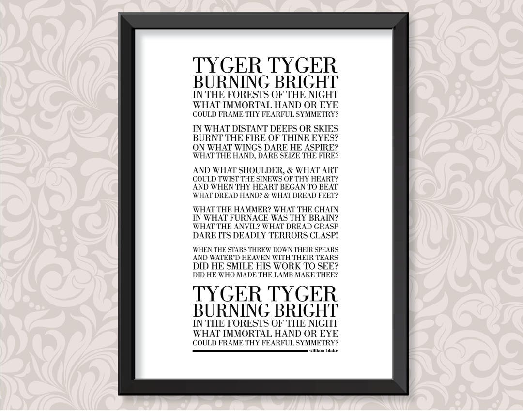 The Tyger by William Blake (print in 5 Colourways and 2 Sizes: A4 and ...