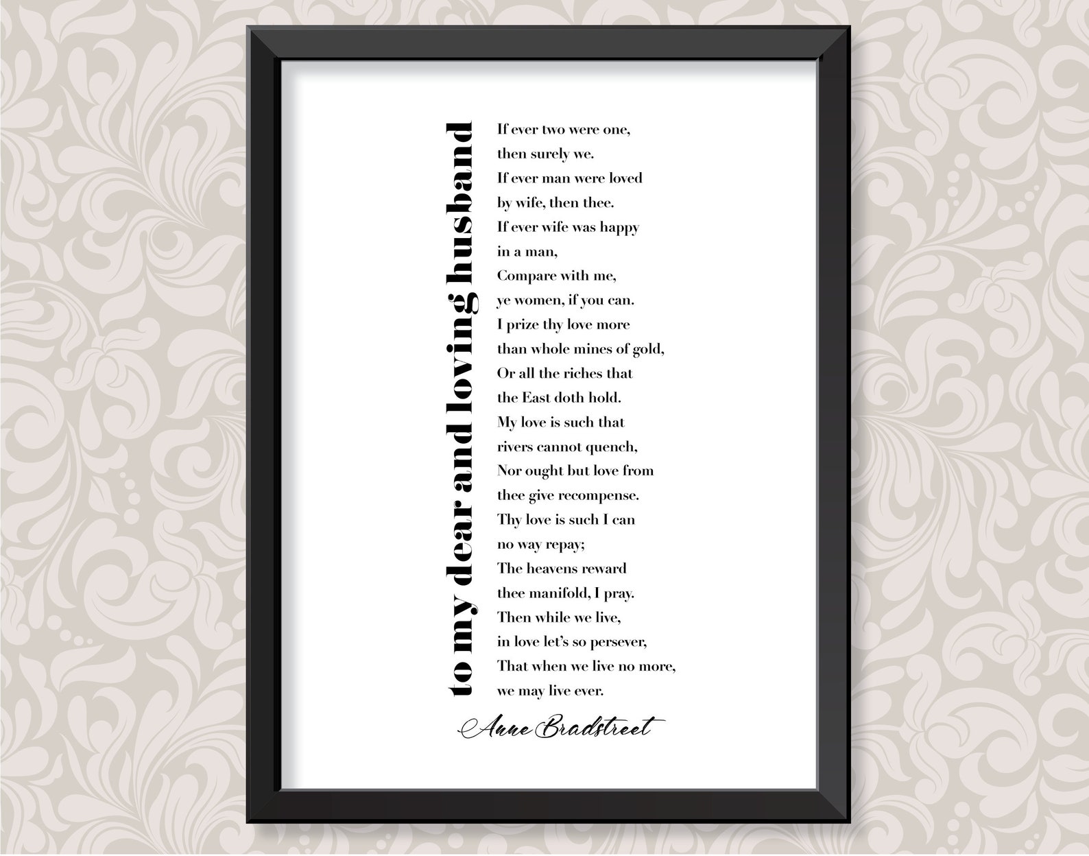 To My Dear and Loving Husband by Anne Bradstreet 2 Sizes: A4 - Etsy