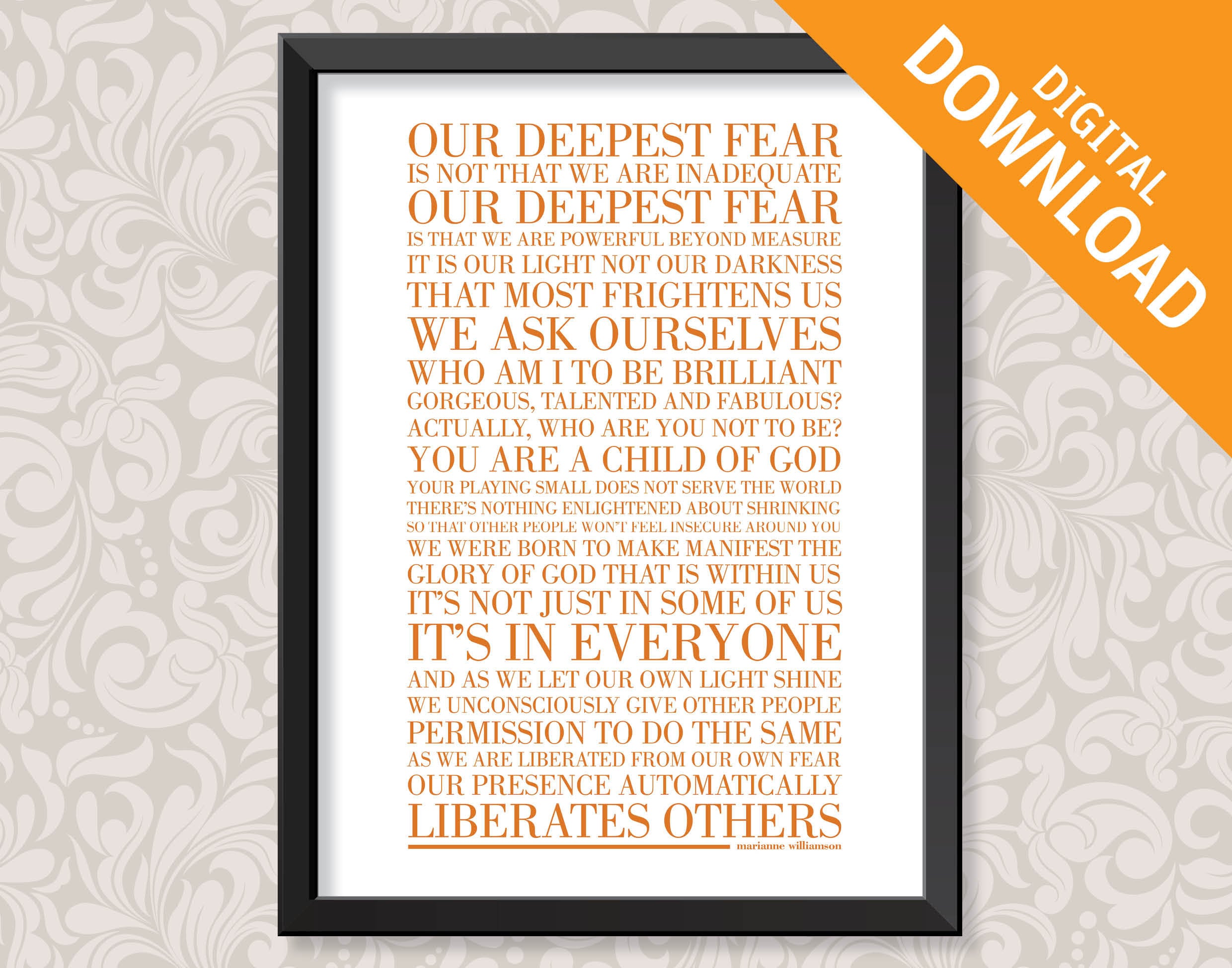 Our Deepest Fear by Marianne Williamson A3 Print Digital - Etsy