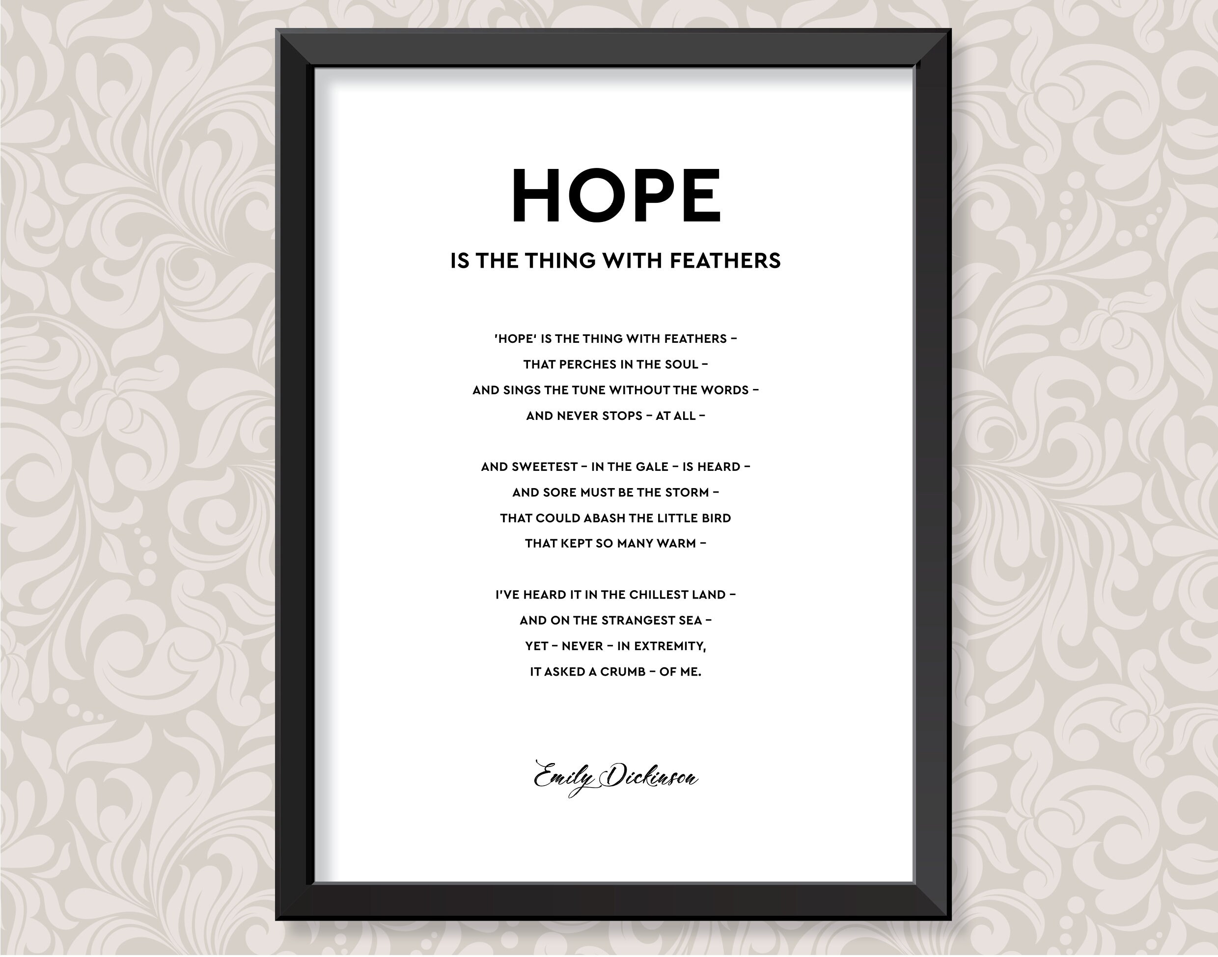 Hope is the Thing With Feathers by Emily Dickinson 2 Sizes: - Etsy