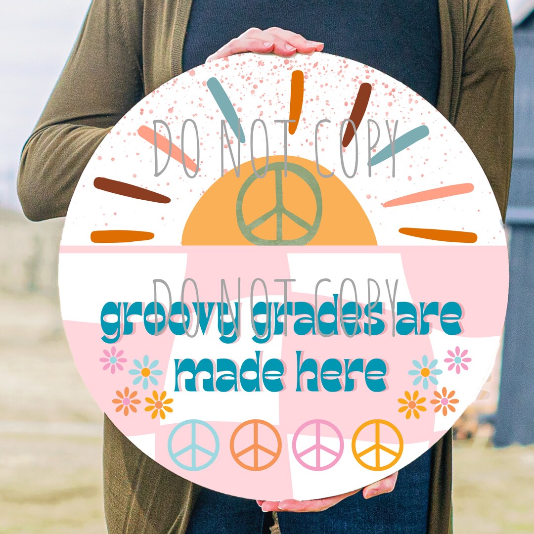 Groovy Grades - 12" Round Classroom Door Sign Design- Sublimation Door ...