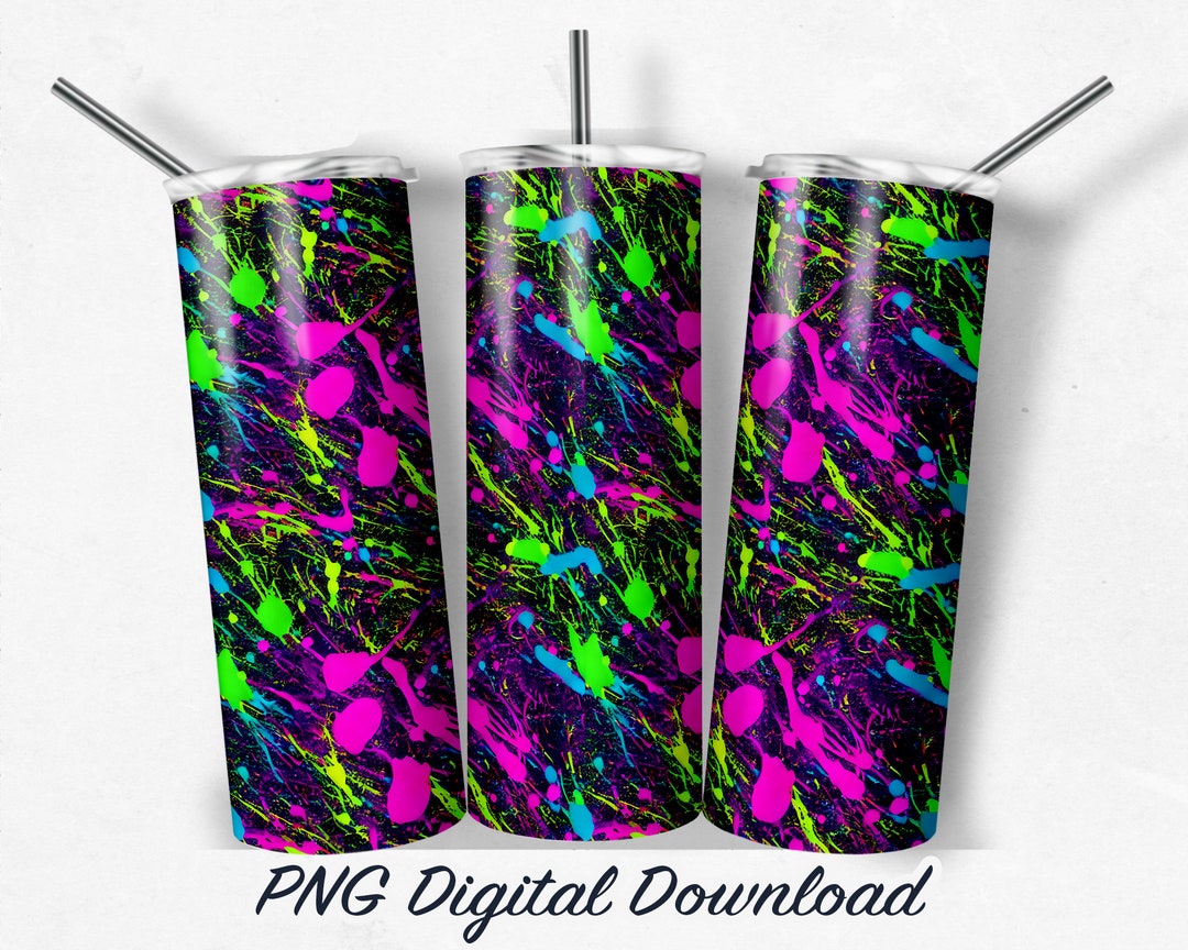 Neon Paint Splatters 20oz Sublimation Tumbler Design - PNG Digital ...